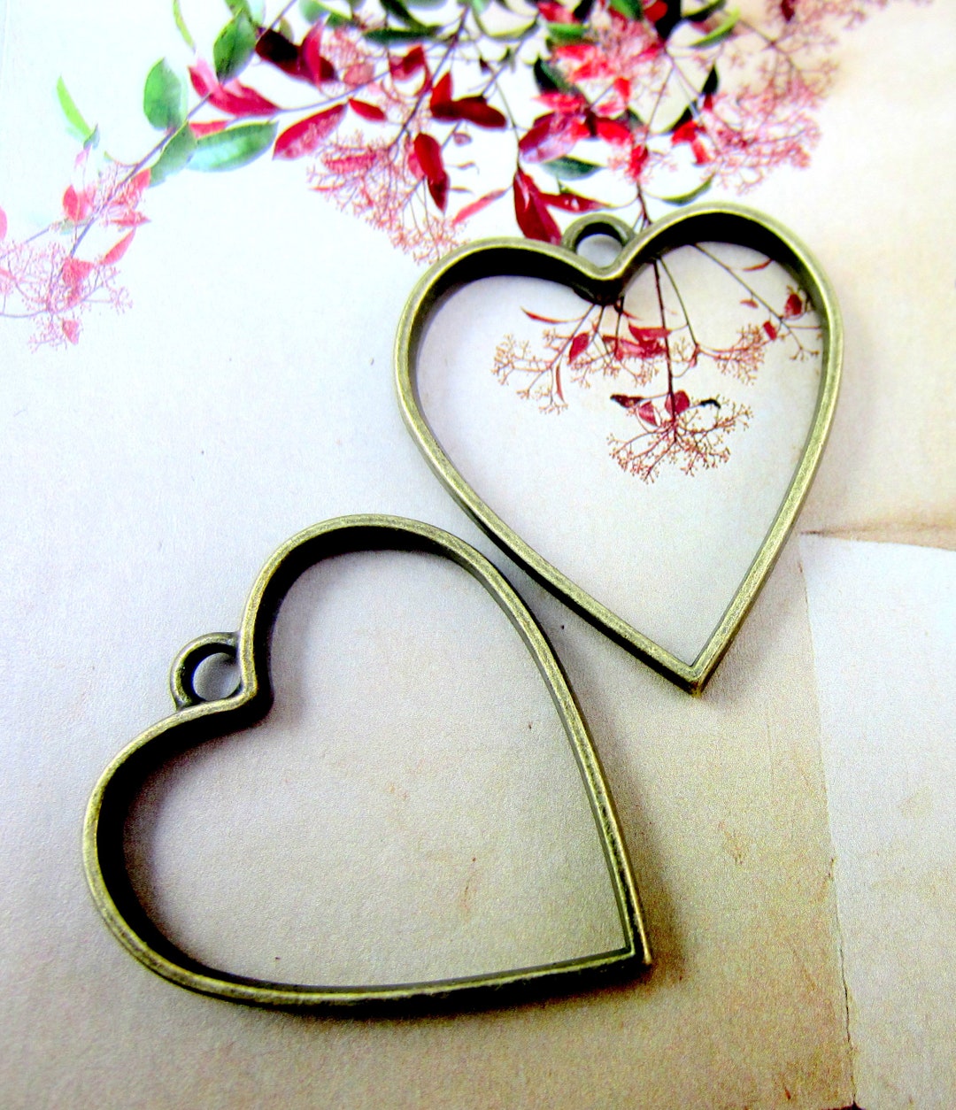 4 Bronze Open Back Bezel Pendant Resin Jewelry Open Heart Bezel 34mm X ...