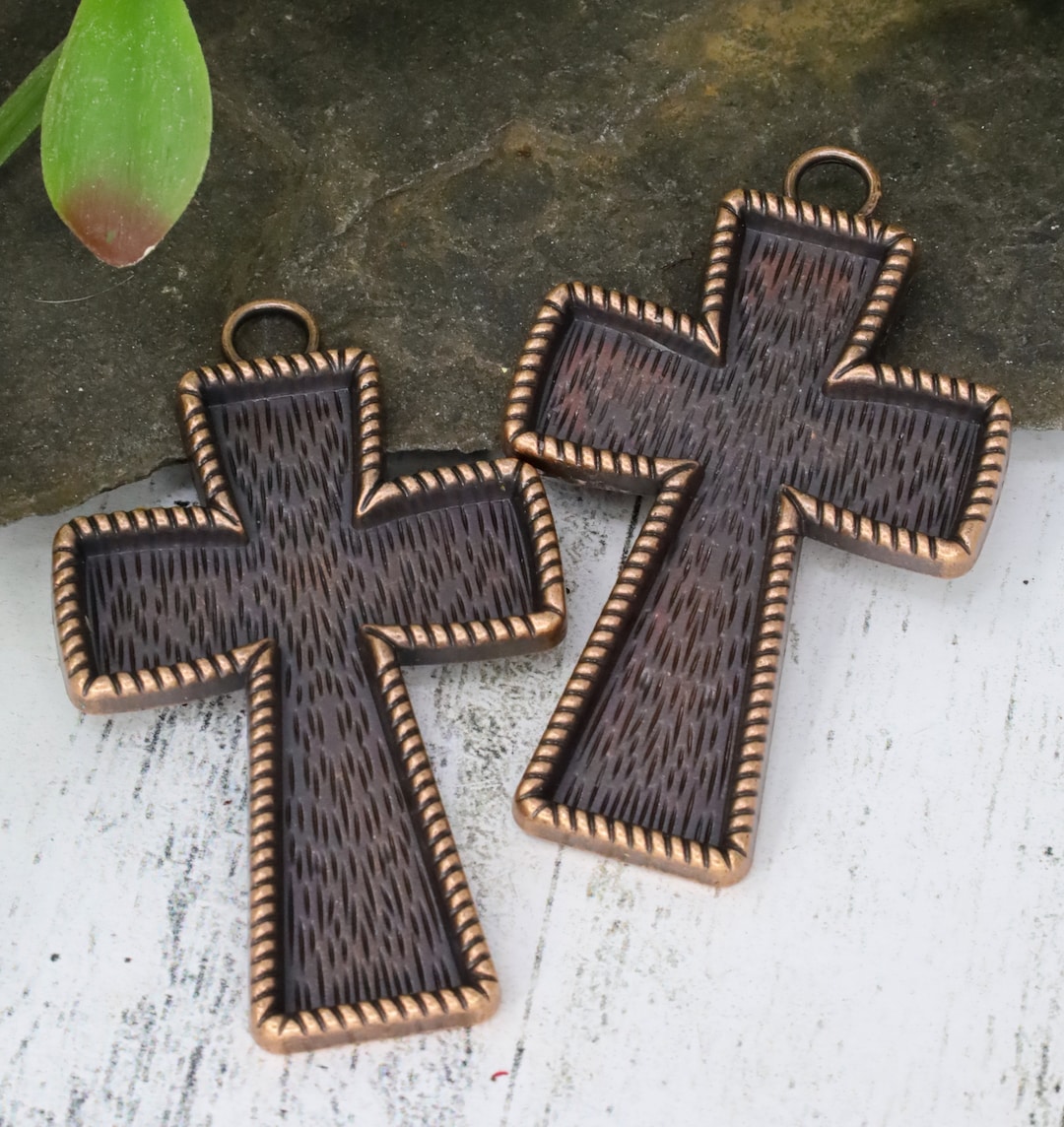 2 Red Copper Cross Pendant Tray, Mosaic Bezel Cross, Resin Tray, Cross ...