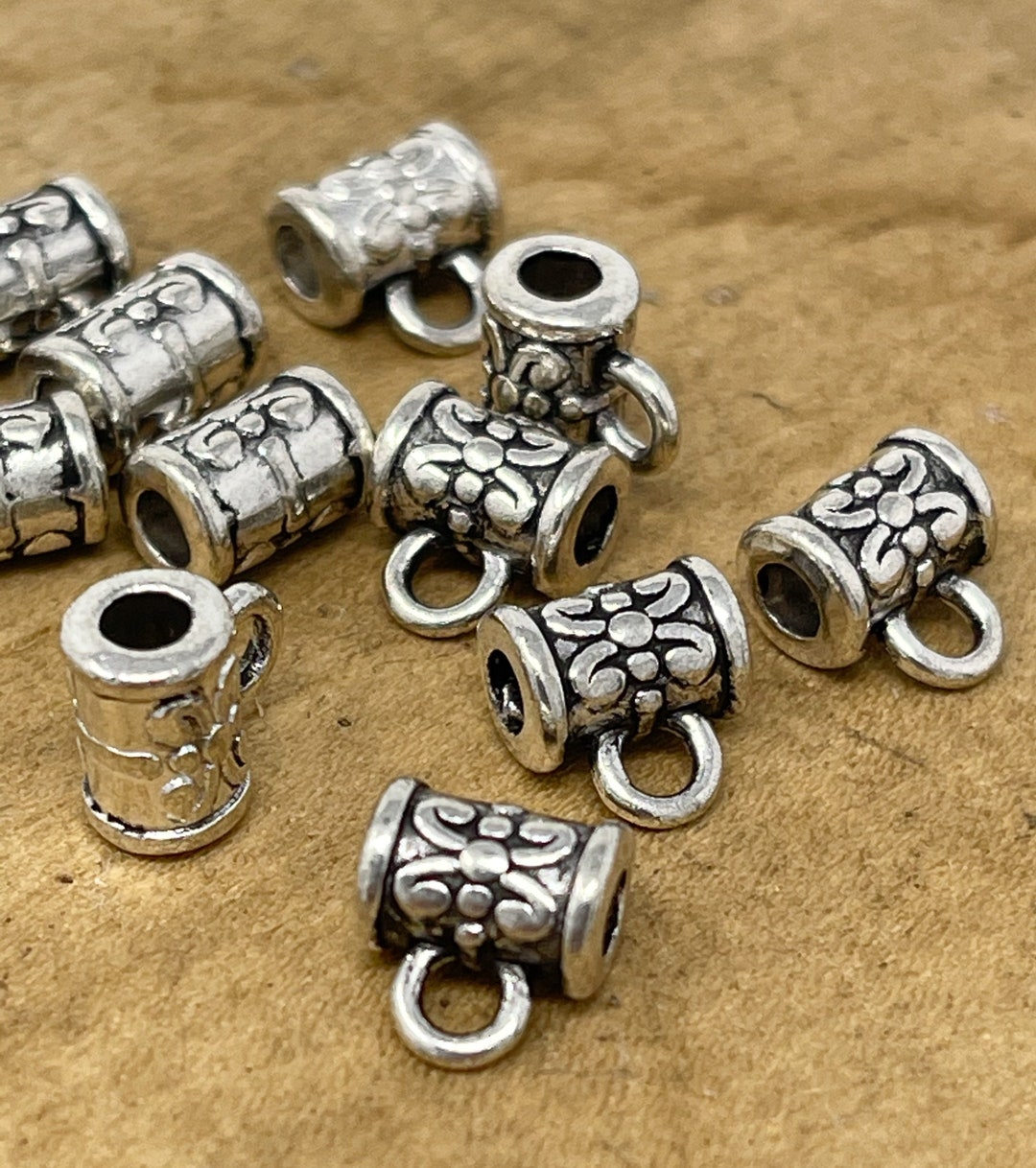 28 Antique Silver Charm Hangers Jewelry Making Supplies Pendant Hangers ...