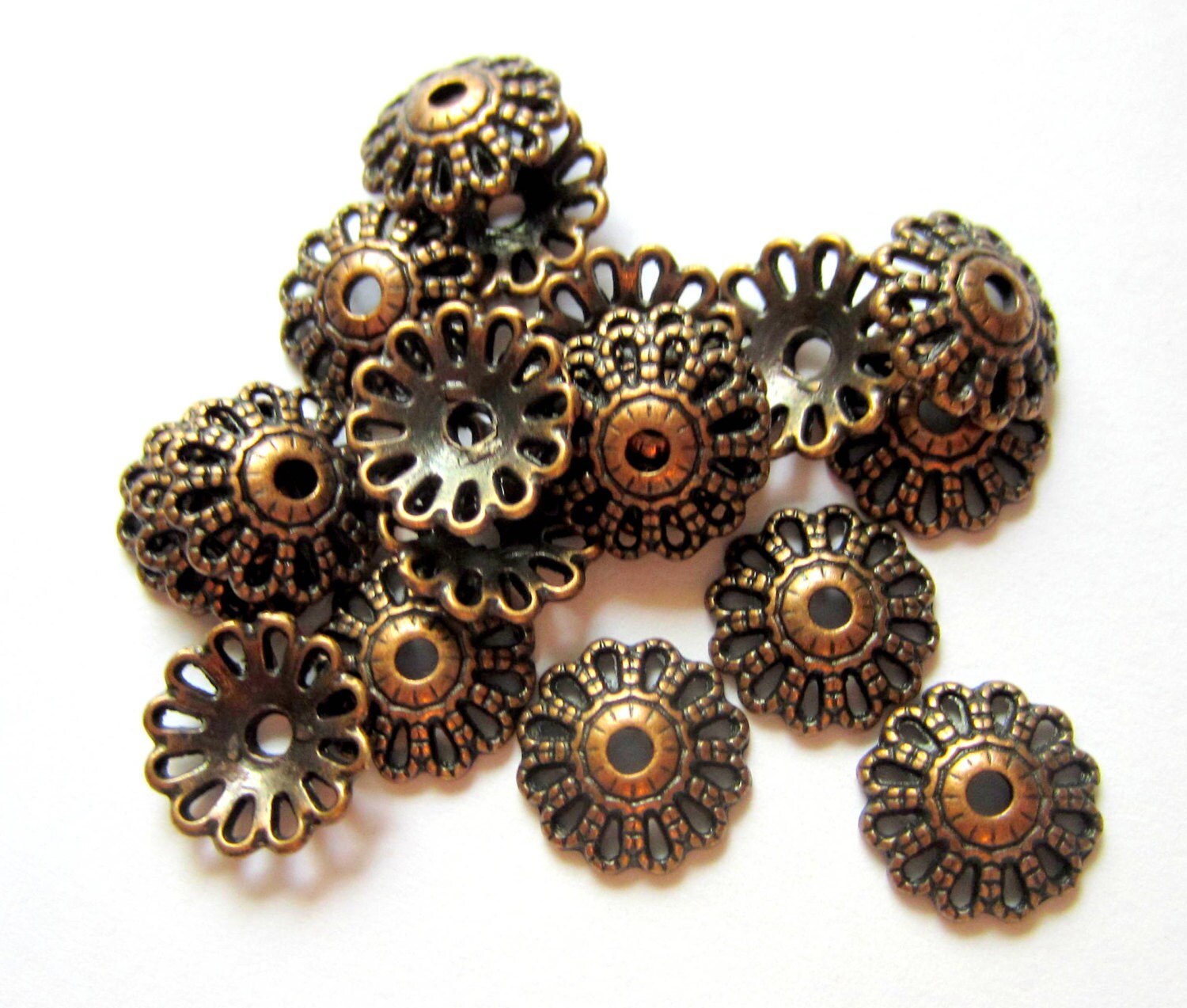 30 Red copper bead caps 12mm lace filigree diy jewelry making | Etsy