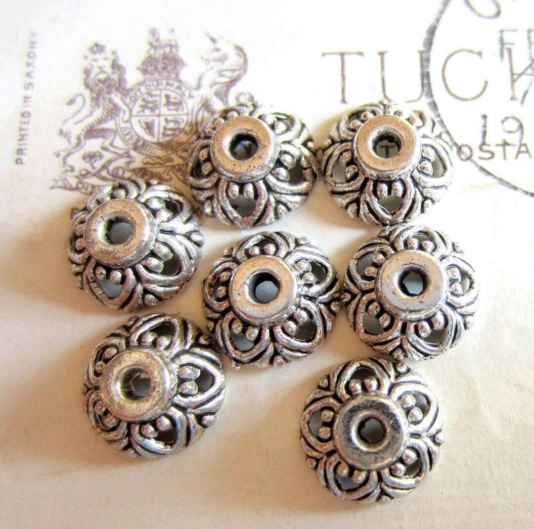 24 Silver Bead Caps Bali Style Jewelry Making 10mm X 4mm - Etsy