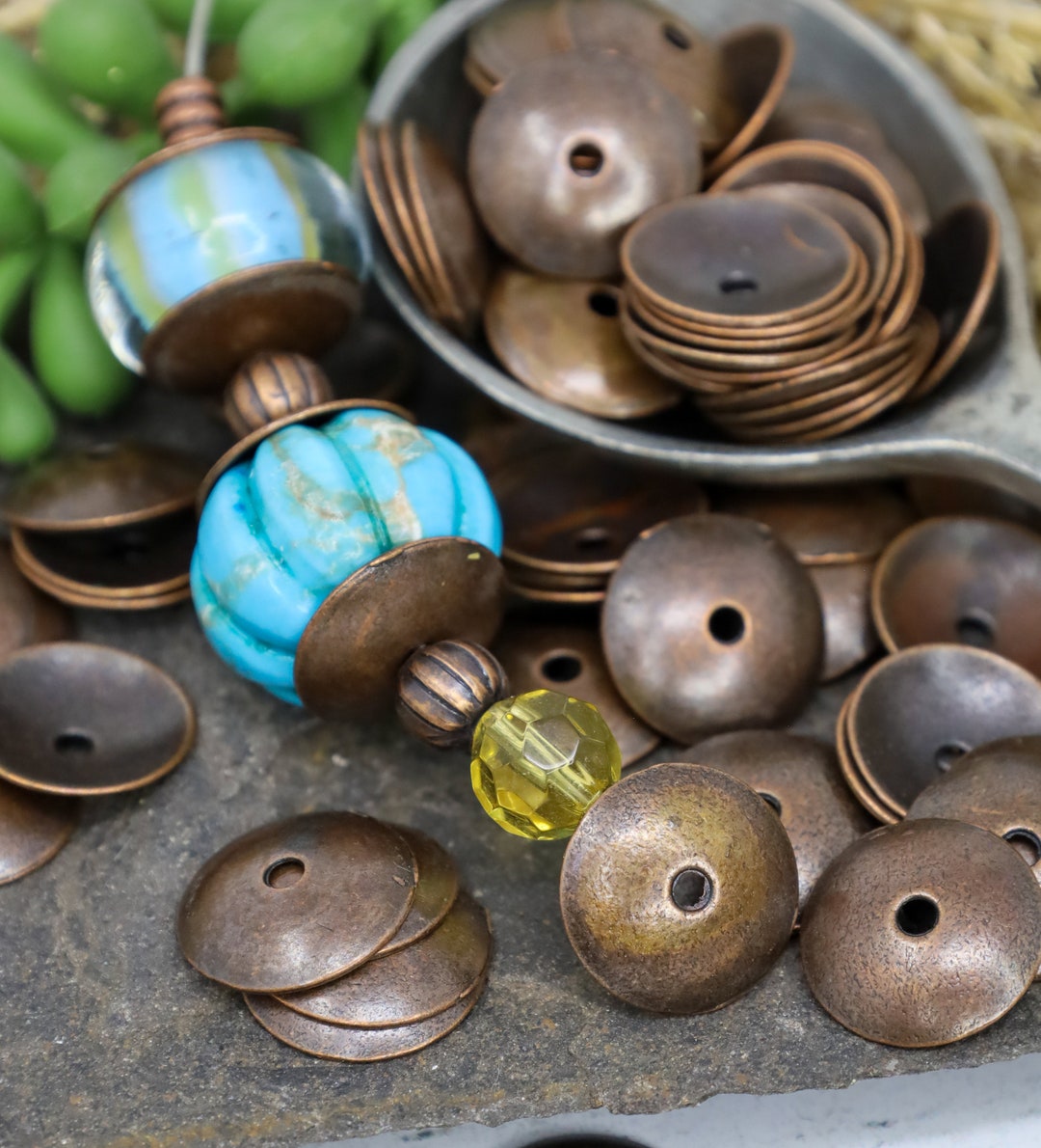 Oversized Large Copper Bead Caps, Copper Spacer Beads, Flat Bead Cap ...