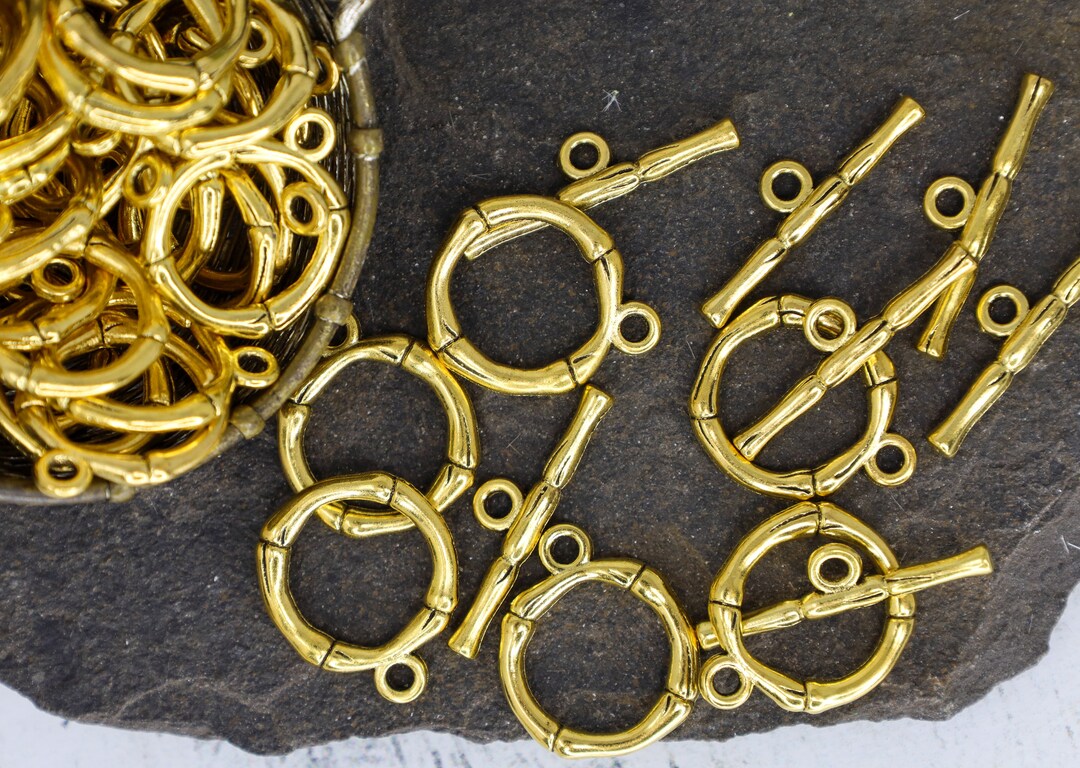 12 Gold T Bar Toggles, Goldbamboo OT Toggle Clasps Connectors for ...