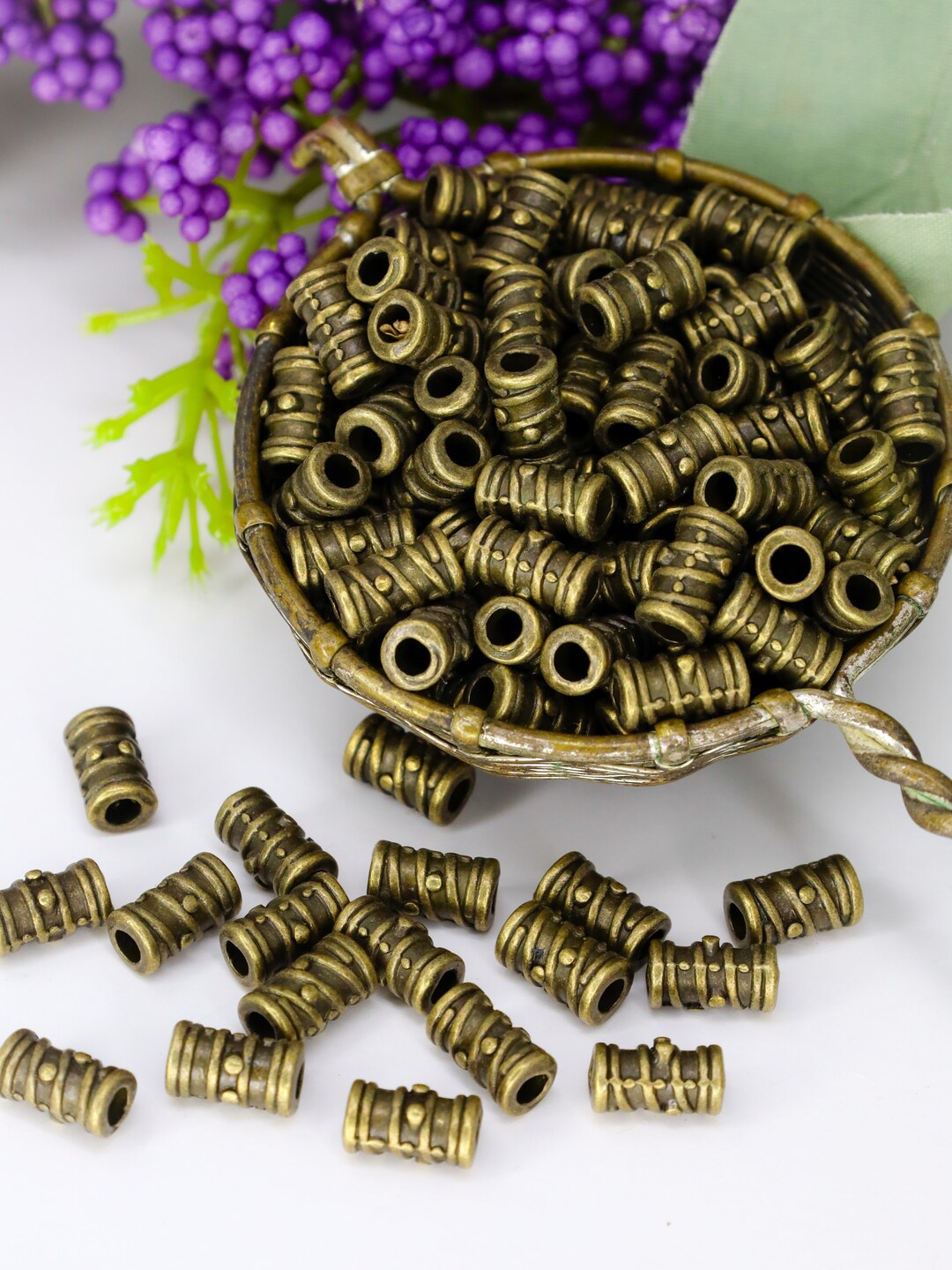 Bronze Wire Wrap With Studs Tube Bead, Bronze Tube Spacer Beads, Metal ...