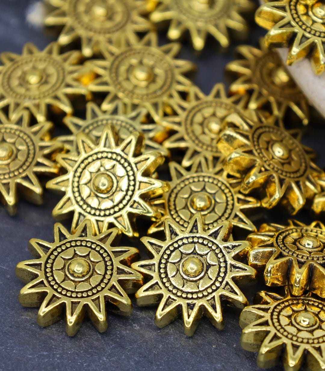 Antique Gold Sun Beads, Celestial Spacer Beads, Astrology Jewelry ...