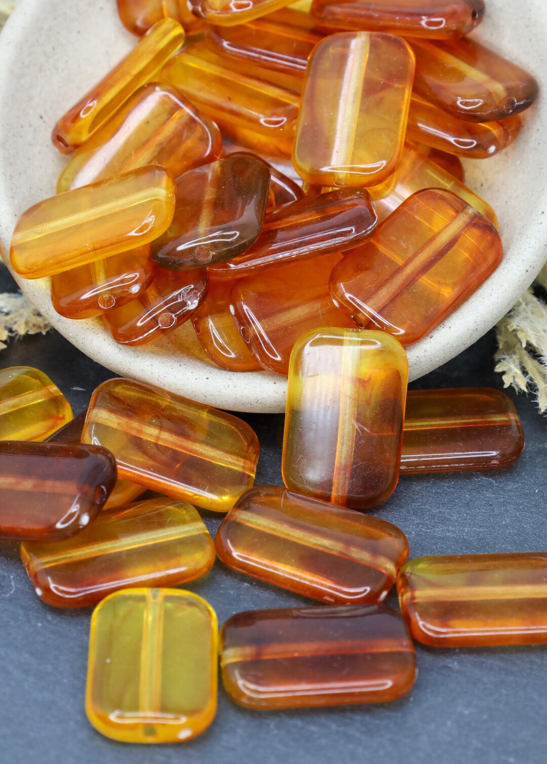 Faux Amber-resin Beads - Flat Rectangular Spacer Beads - Resin Spacer ...
