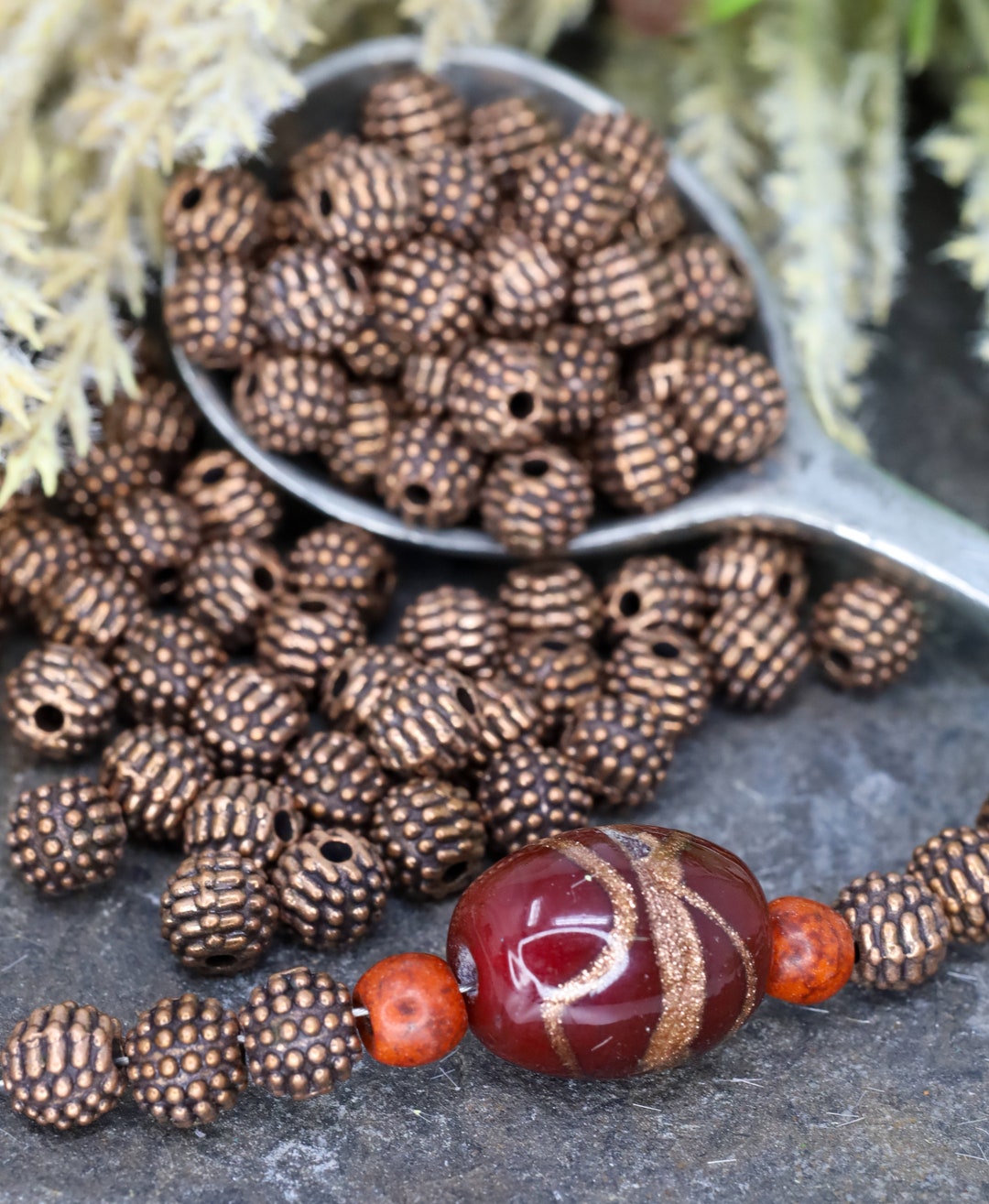 Round Copper Bead With Studded Dots - Qty 24, Copper Metal Beads ...