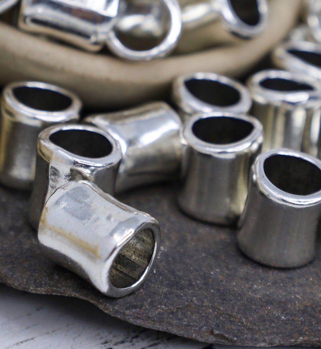 Large Hole Antique Silver Tube Bead - Pinched Tube Bead - Silver Metal ...
