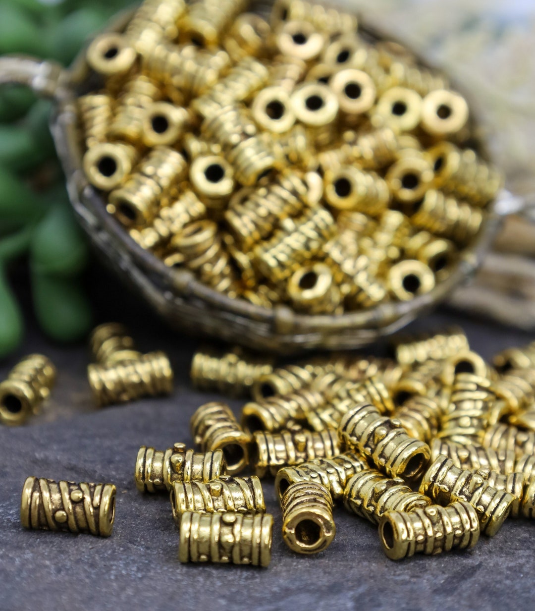 Gold Metal Beads With Wire Wrap Pattern - Antique Gold Spacer Beads ...