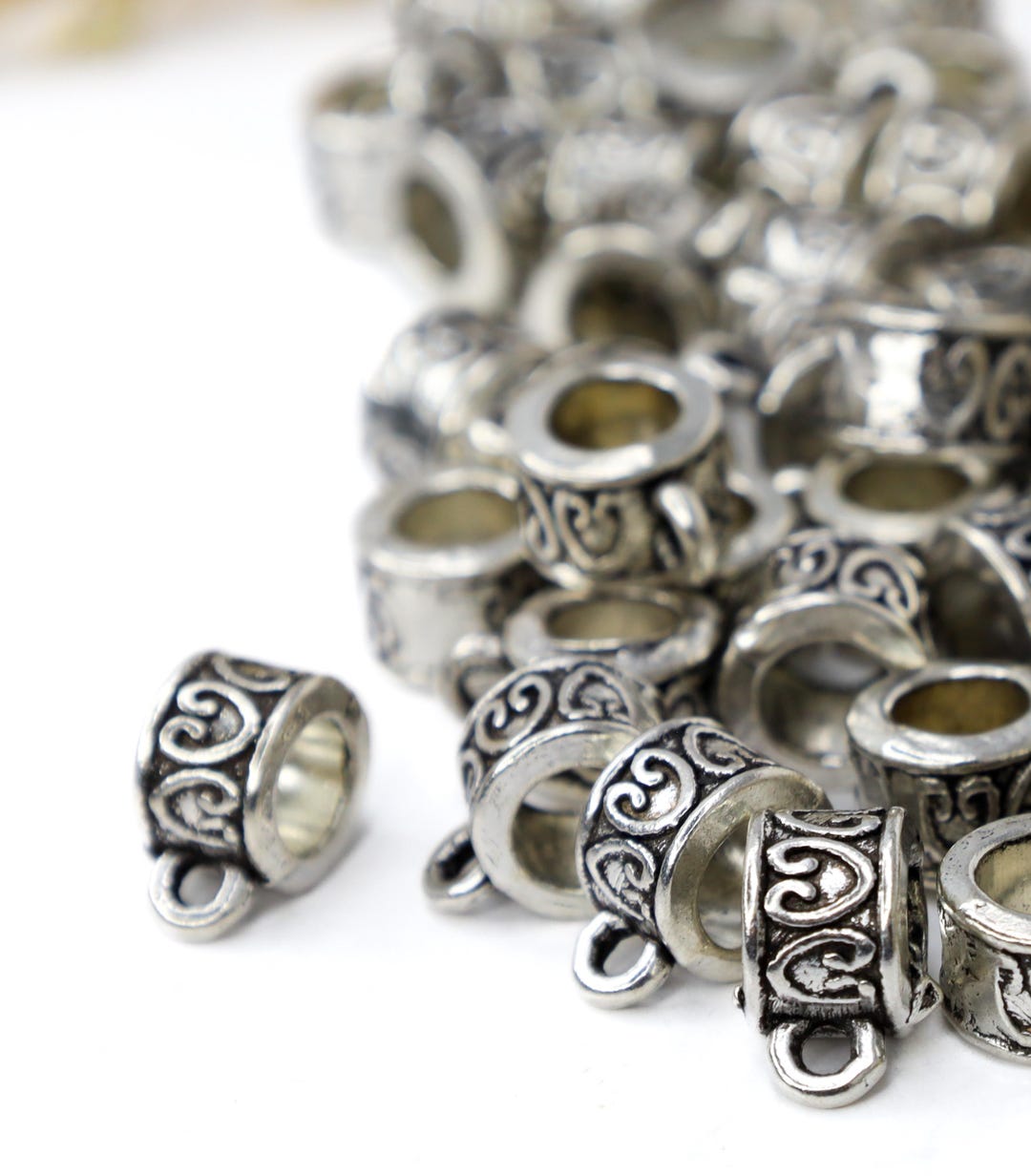 18 Antique Silver Hangers Charm Hangers Jewelry Making Supplies Pendant ...