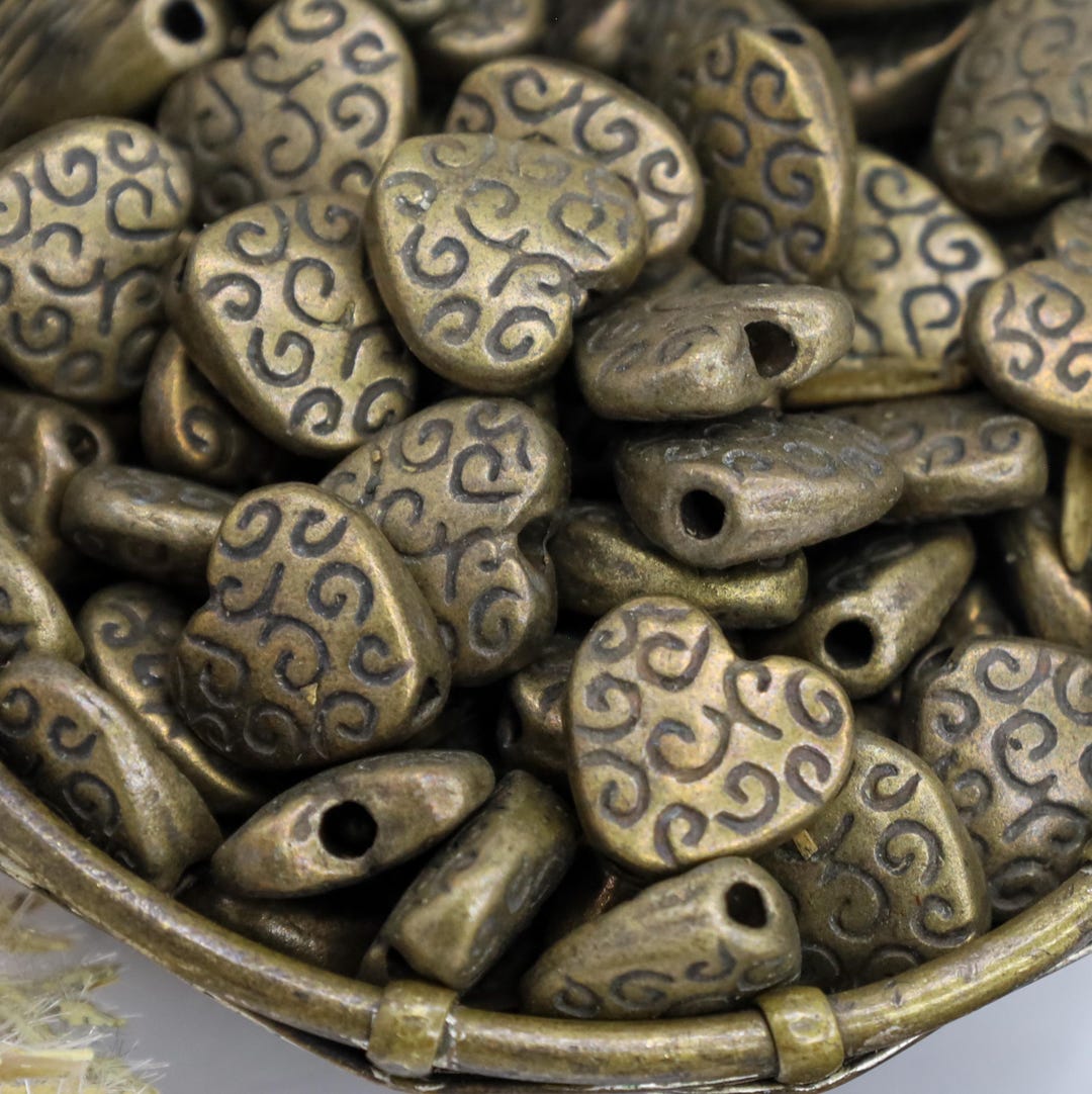 Bronze Metal Heart Spacer Beads, Small Jewelry Making Beads, Antique ...