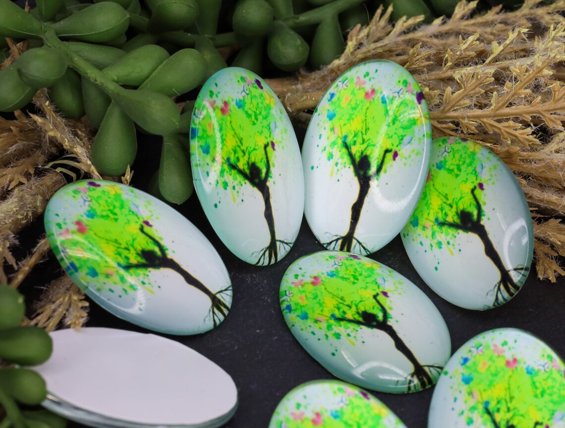 Lady Tree of Life Glass Oval Cabochon - Flatback Glass Cabochon ...