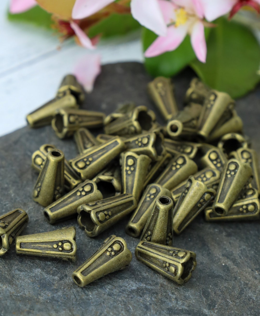 Antique Bronze Cone Bead Caps - Bronze Metal Bead Caps - Metal Jewelry ...