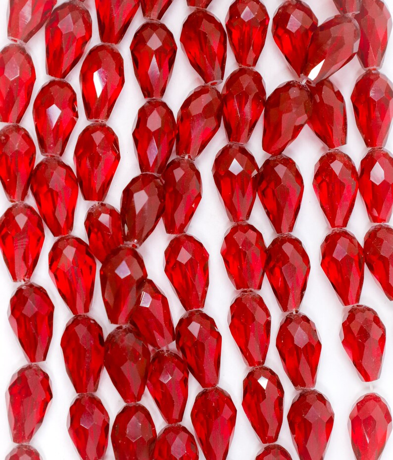 Deep Red Crystal Glass Faceted Beads, Red Teardrop Beads, Christmas Red ...