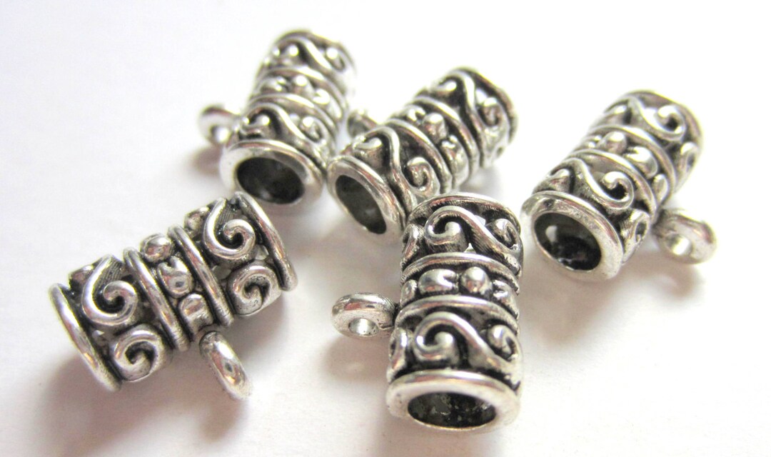 24 Antique Silver Charm Hangers Jewelry Making Supplies Bead Large Hole ...