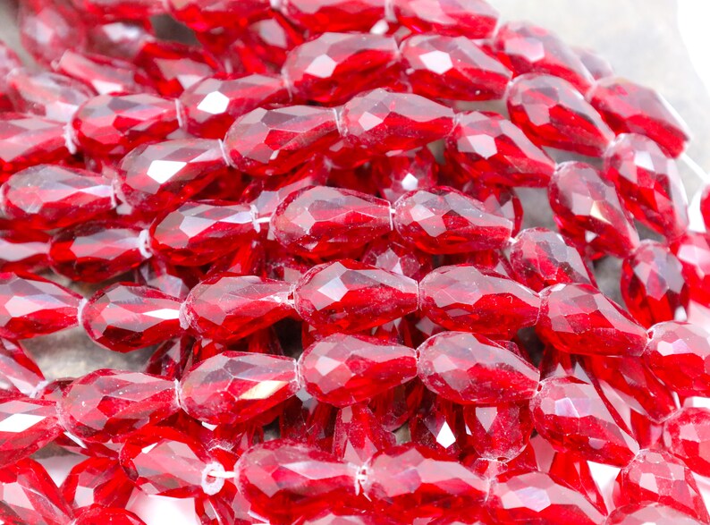 Deep Red Crystal Glass Faceted Beads, Red Teardrop Beads, Christmas Red ...