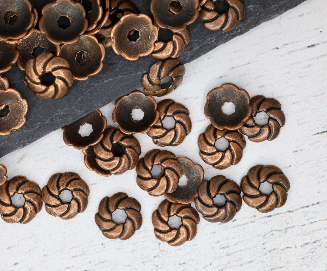 Red Copper Bead Caps, Floral Bead Caps, Metal Bead Caps, Copper Metal ...