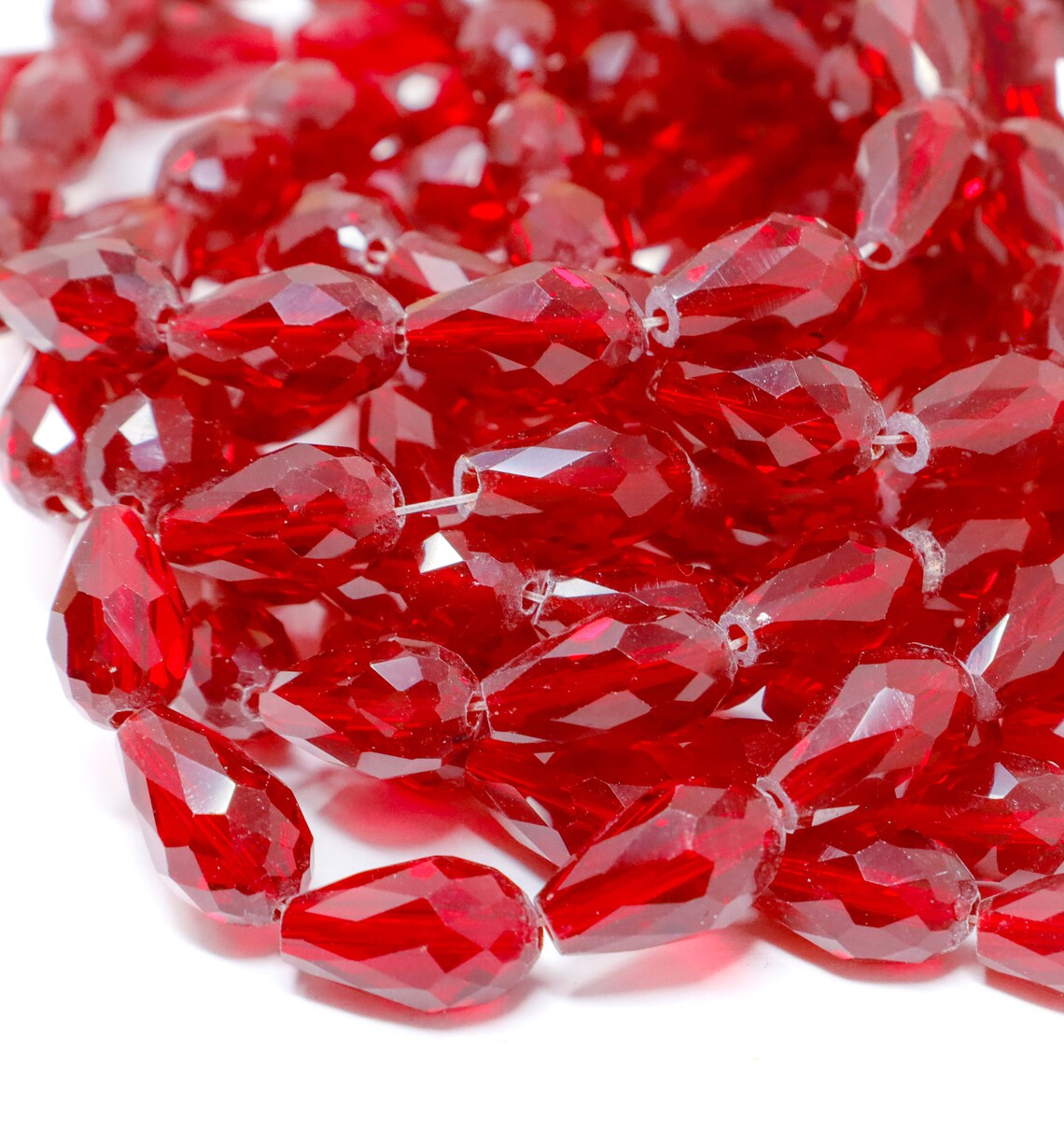 Deep Red Crystal Glass Faceted Beads, Red Teardrop Beads, Christmas Red ...