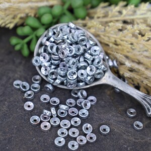 Antique Silver Spacer Beads, Mini Beads, Round Beads, Jewelry Spacers, Tiny Silver Beads, Flat ...