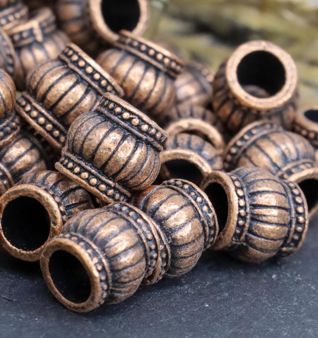 Large Hole Copper Corrugated Drum Beads Copper Metal Beads Large Hole ...