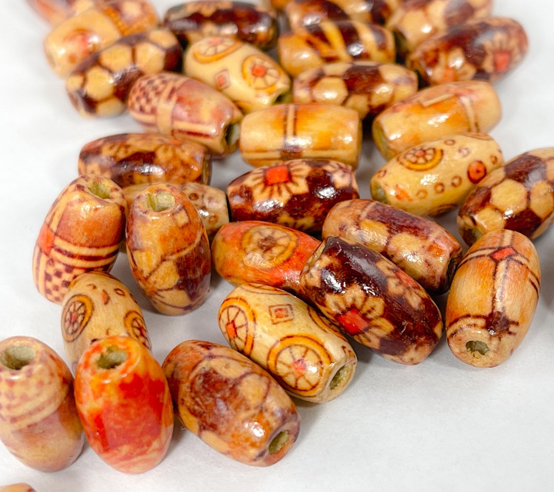 Patterned Printed Wooden Beads, Natural Wood Beads, Diy Jewelry Making ...