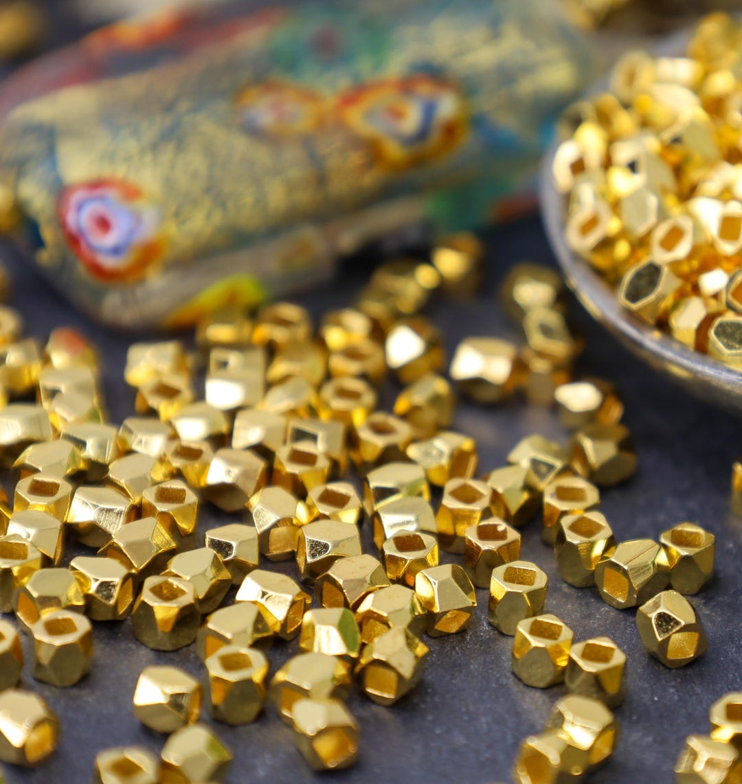 Brass Faceted Spacer Beads – 3x3mm Golden Column Beads for Jewelry ...