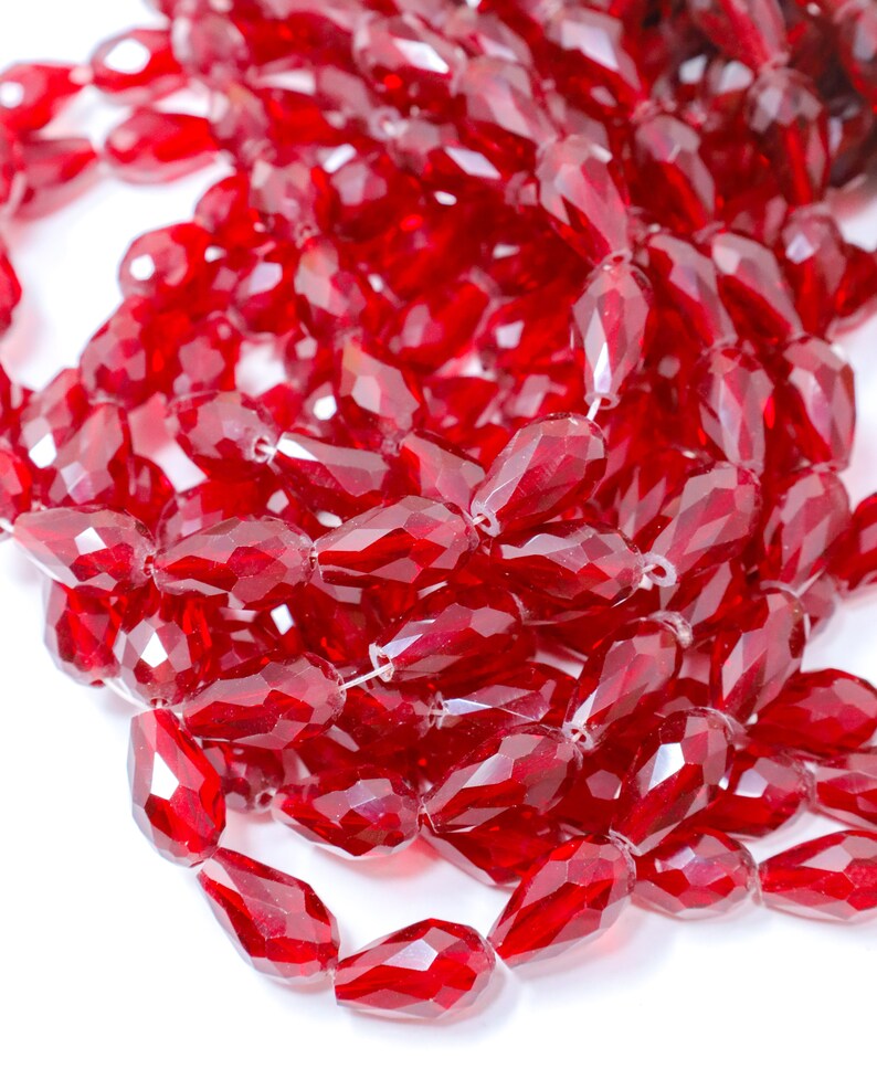 Deep Red Crystal Glass Faceted Beads, Red Teardrop Beads, Christmas Red ...