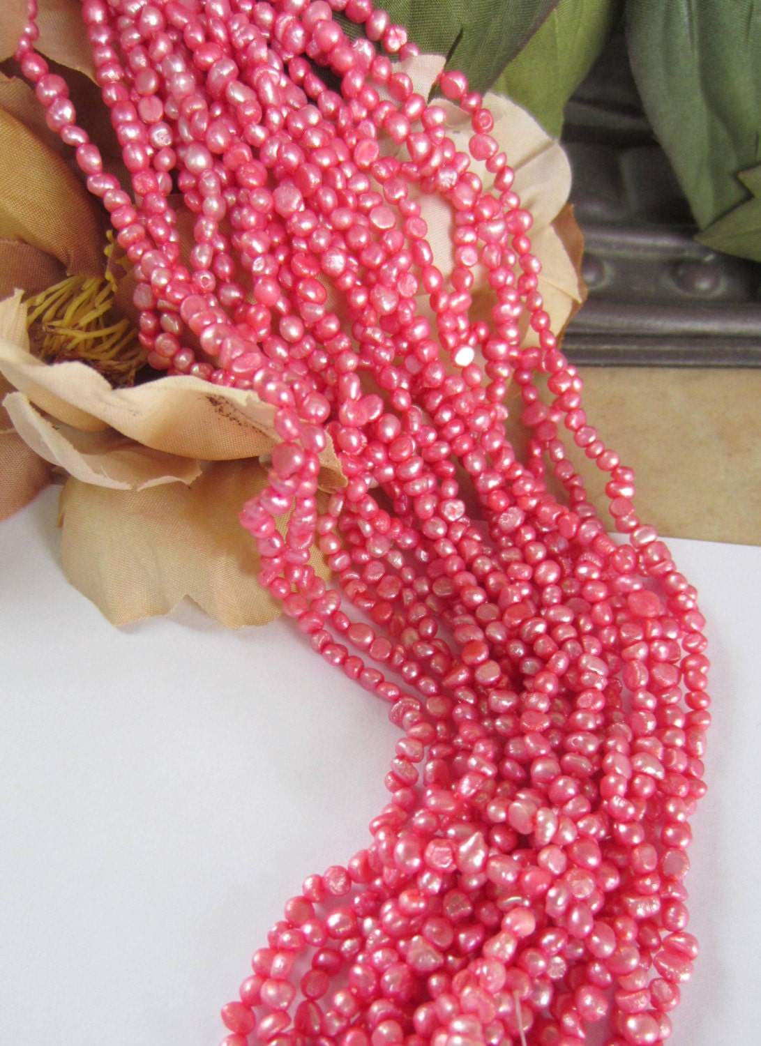 Pink Freshwater pearls natural rustic nugget bright pink | Etsy