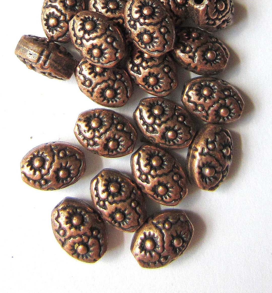 Antique Copper Beads Oval Embossed Tibetan Style 8mm X 6mm Qty 30 - Etsy