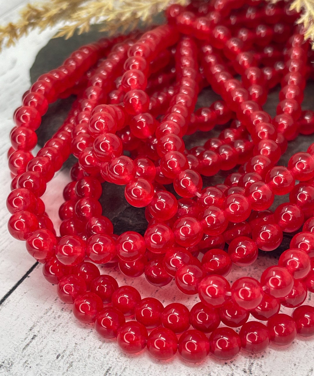 Natural Red Malaysia Jade Beads - 1 Strand, Red Jade Beads, Round ...