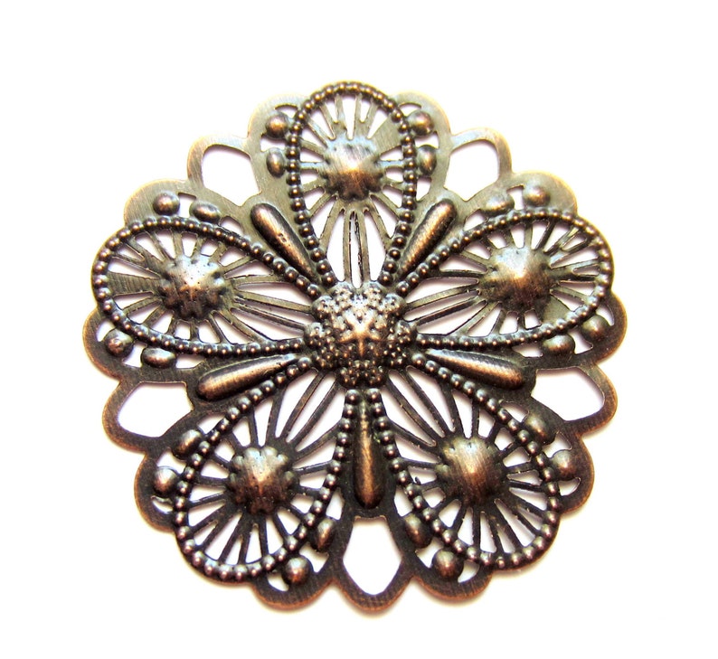 10 Filigree Jewelry Findings Antique Copper Medallion Jewelry | Etsy