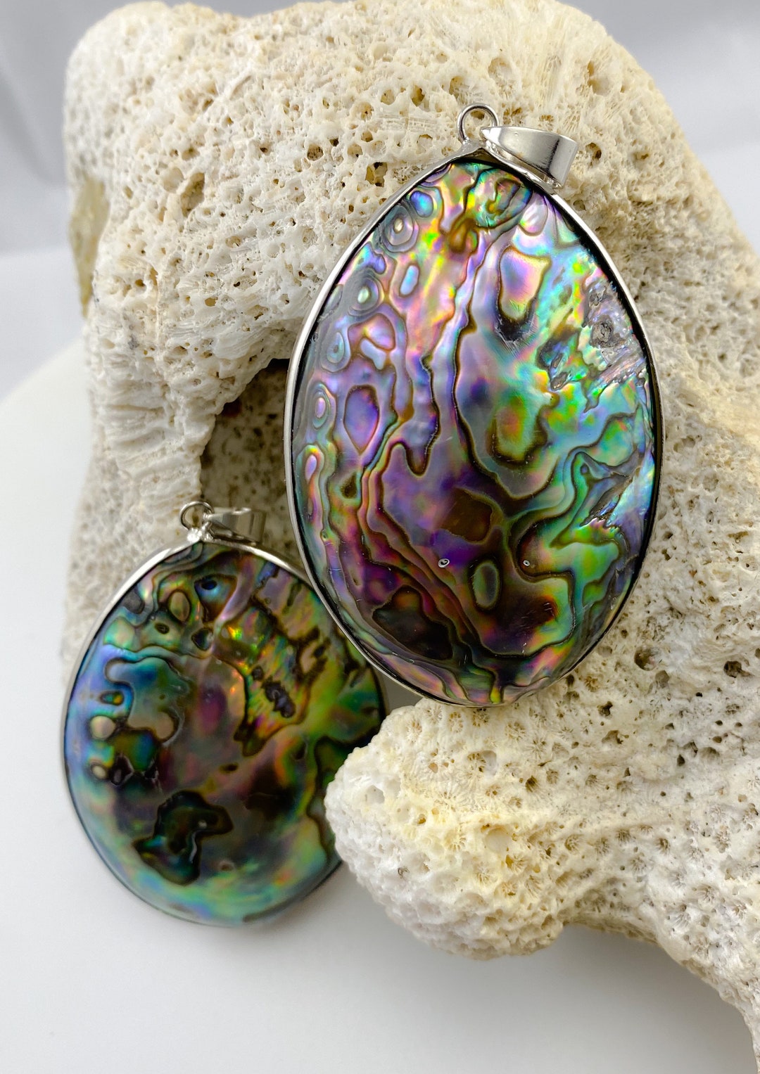 Abalone Shell Teardrop Pendant, Natural Shell Pendant With Platinum ...