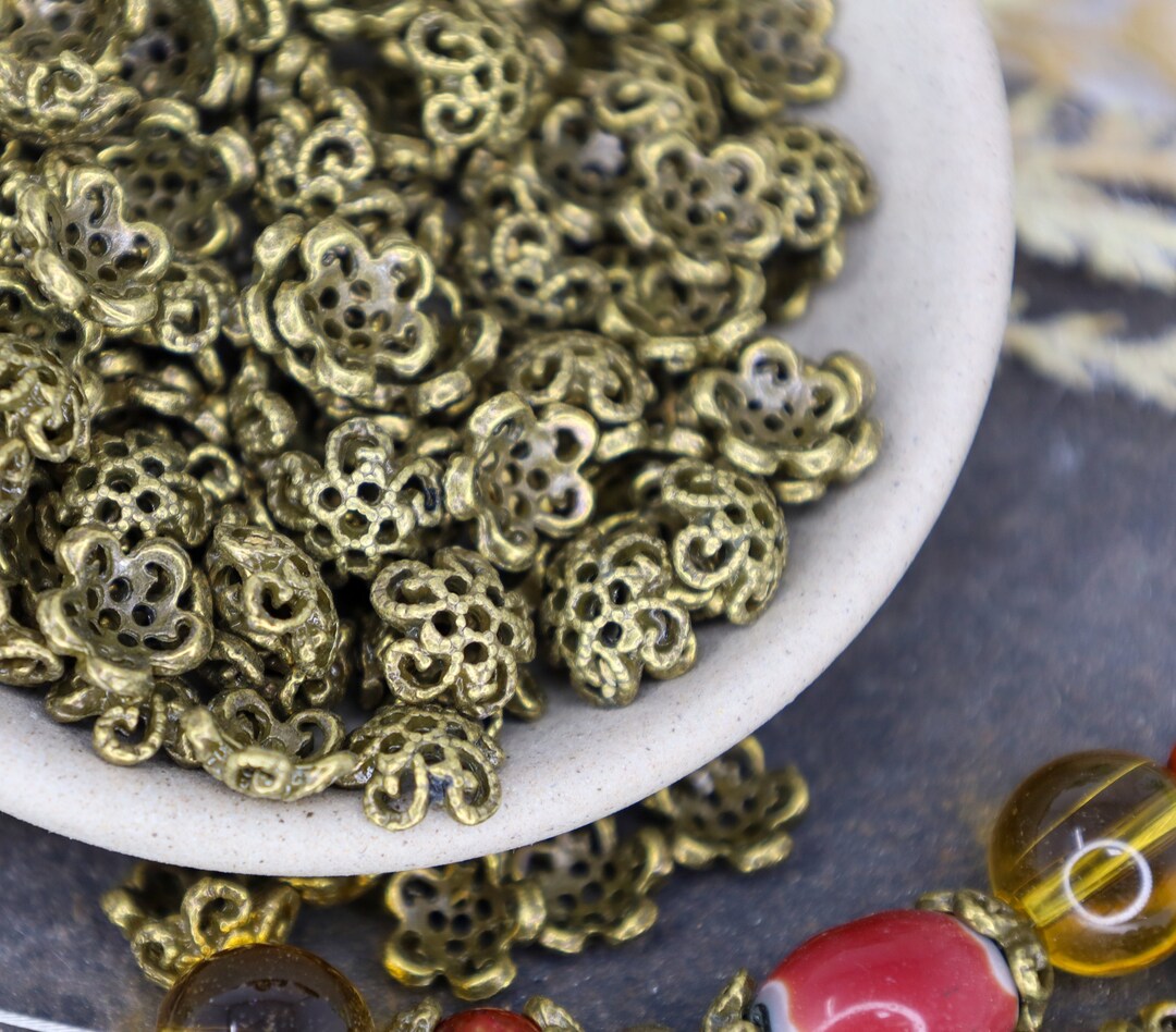 Floral Filigree Bronze Bead Caps, Bronze Metal Bead Cap, Metal Jewelry ...