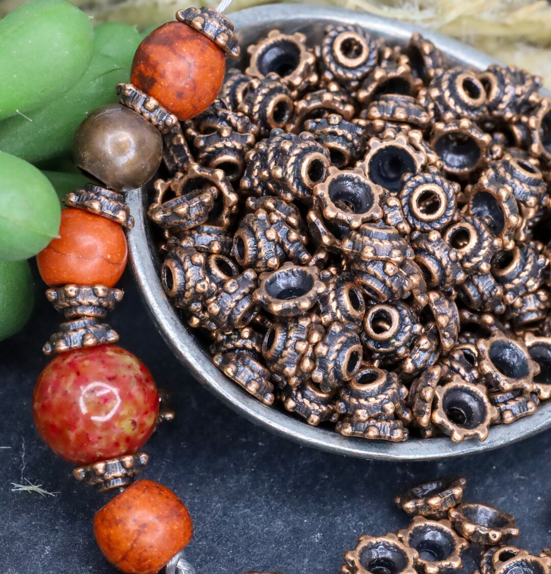 Floral Style Red Copper Bead Caps - Copper Metal Bead Spacer - Jewelry ...