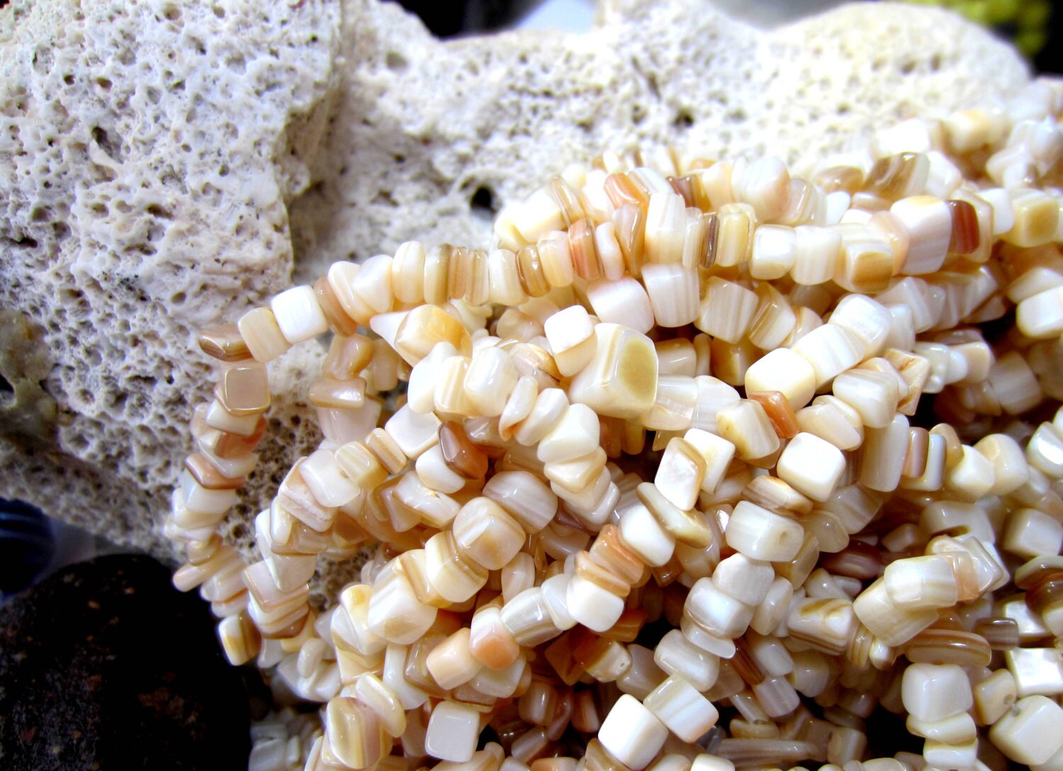 Freshwater beads MOP shell chips natural cream white 30 inch | Etsy
