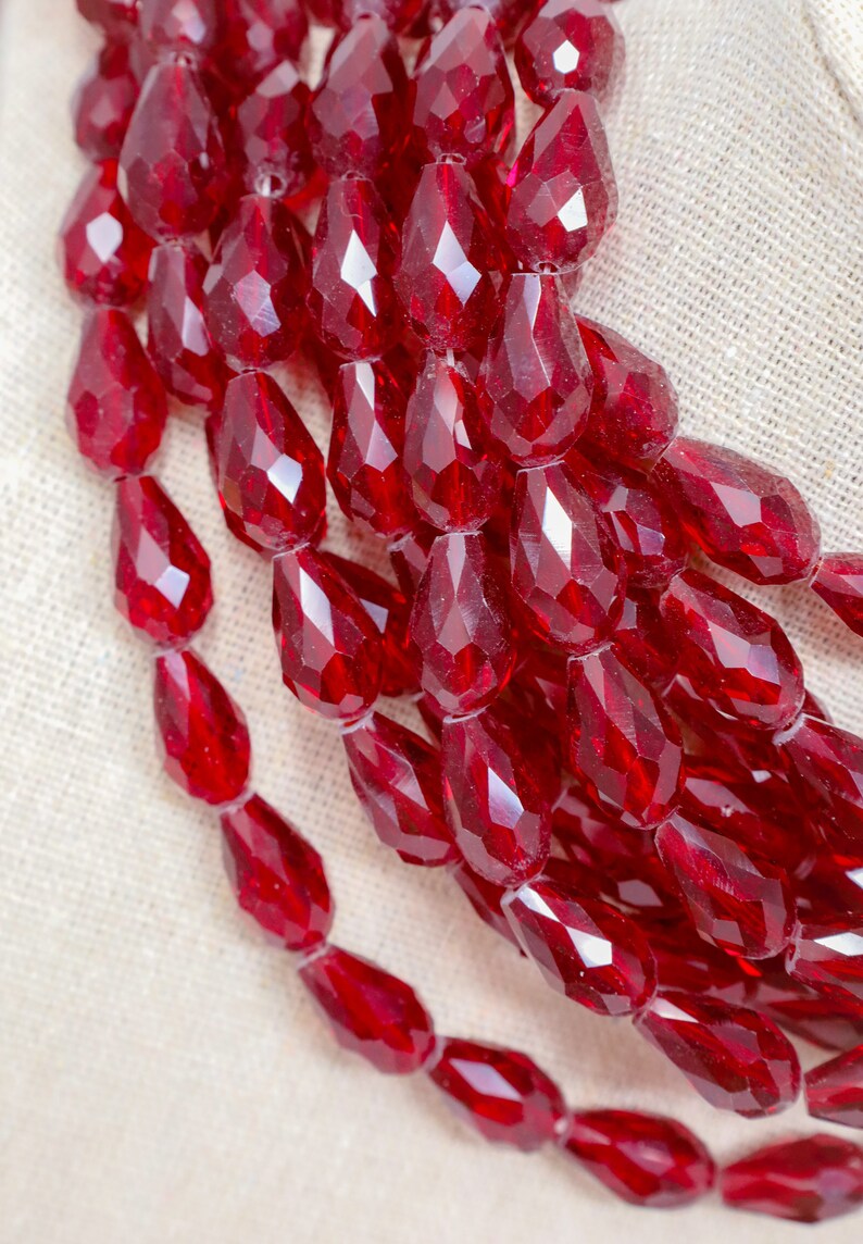 Deep Red Crystal Glass Faceted Beads, Red Teardrop Beads, Christmas Red ...