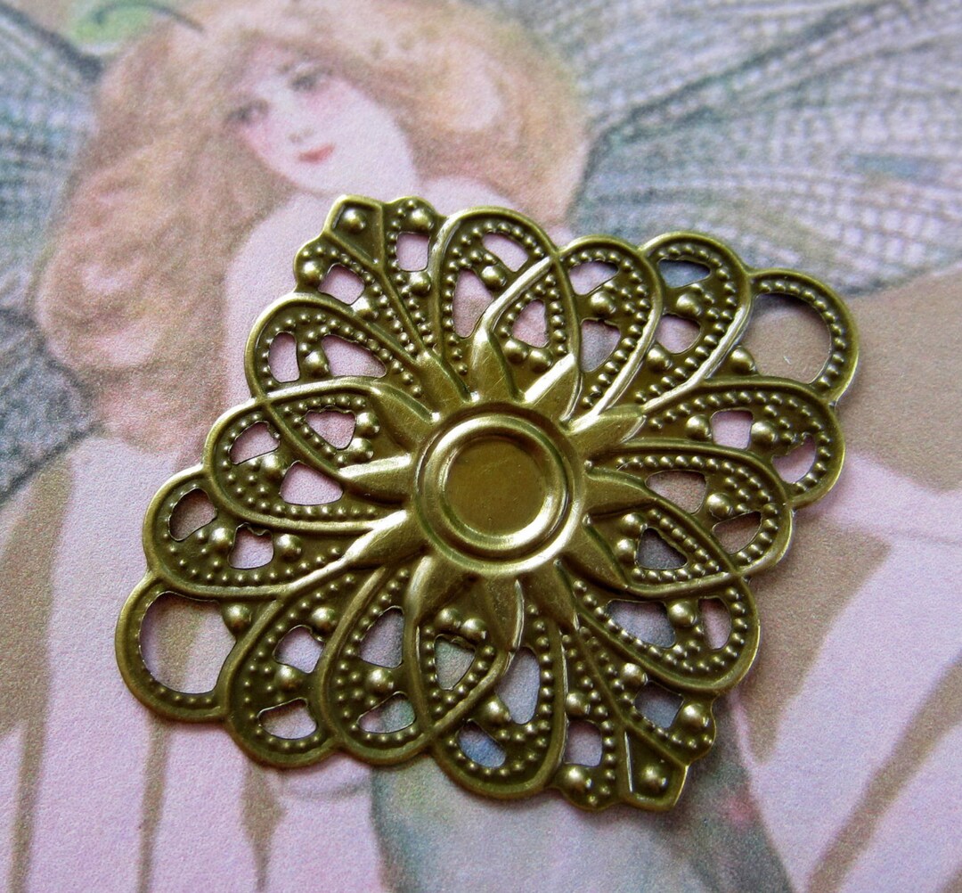 8 Filigree Jewelry Findings Antique Bronze Medallion Victorian Style ...