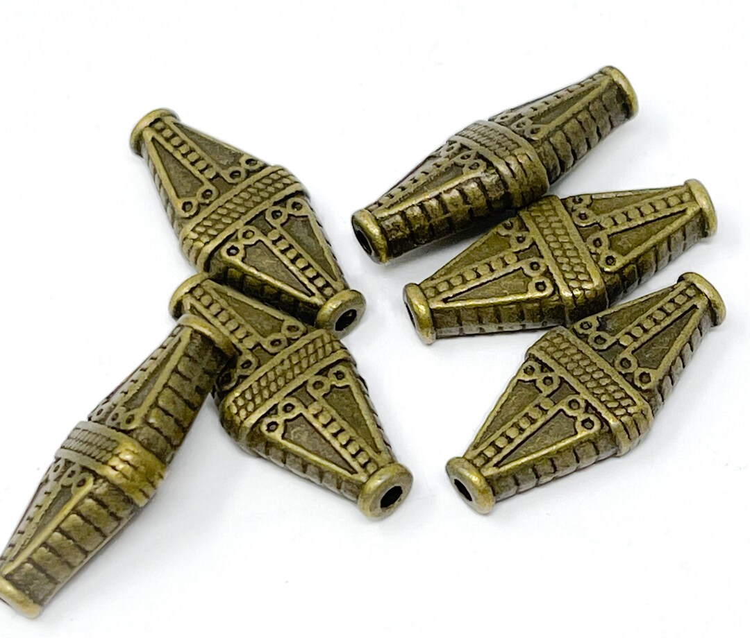 Bronze Rhombus Tube Beads, Large Hole Metal Beads, Tribal Boho Spacer ...