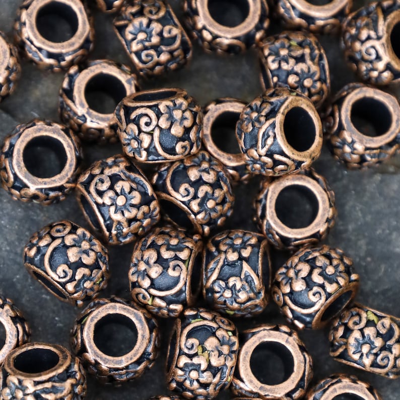 Large Hole Red Copper Floral Spacer Beads - Copper Metal Beads - Floral ...