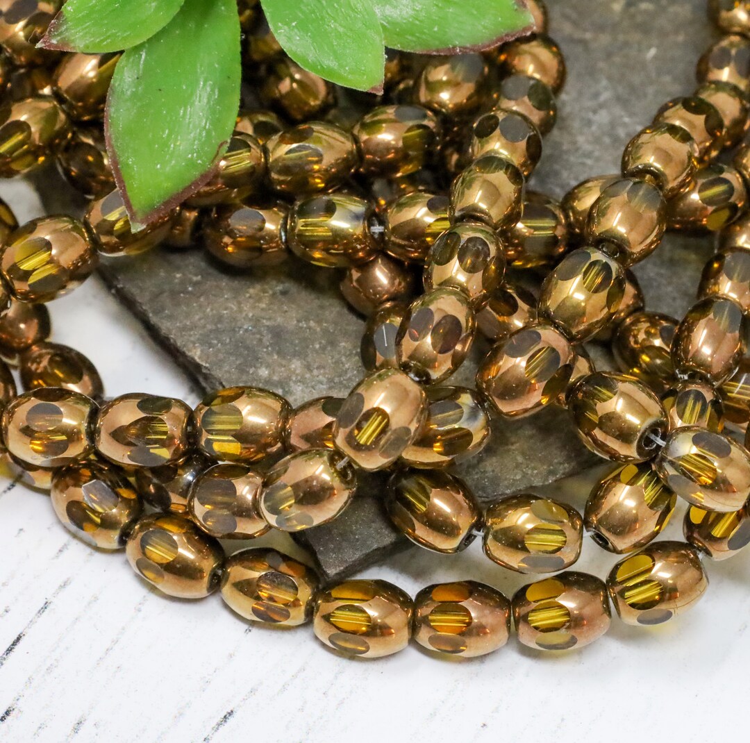 Golden Brown Glass Oval Beads With Cutout, Glass Beads for Jewelry ...