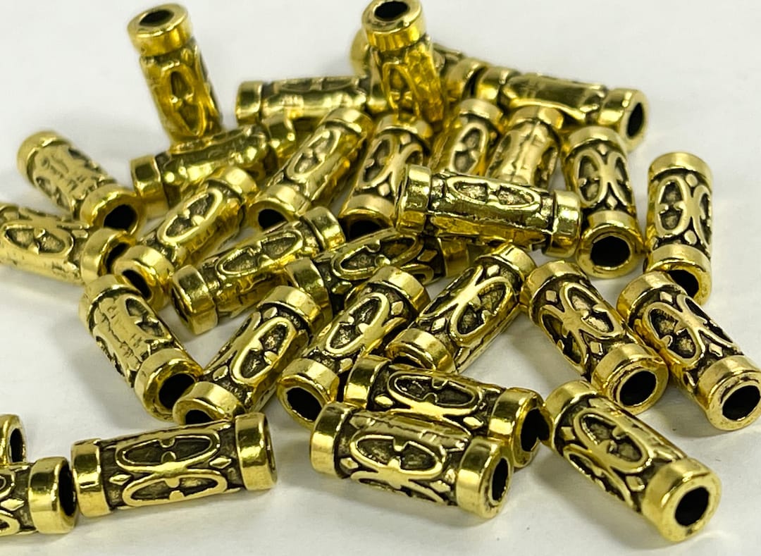 Gold Tube Beads – 12x7mm Craft Supplies, Large 4mm Hole, Red Copper ...