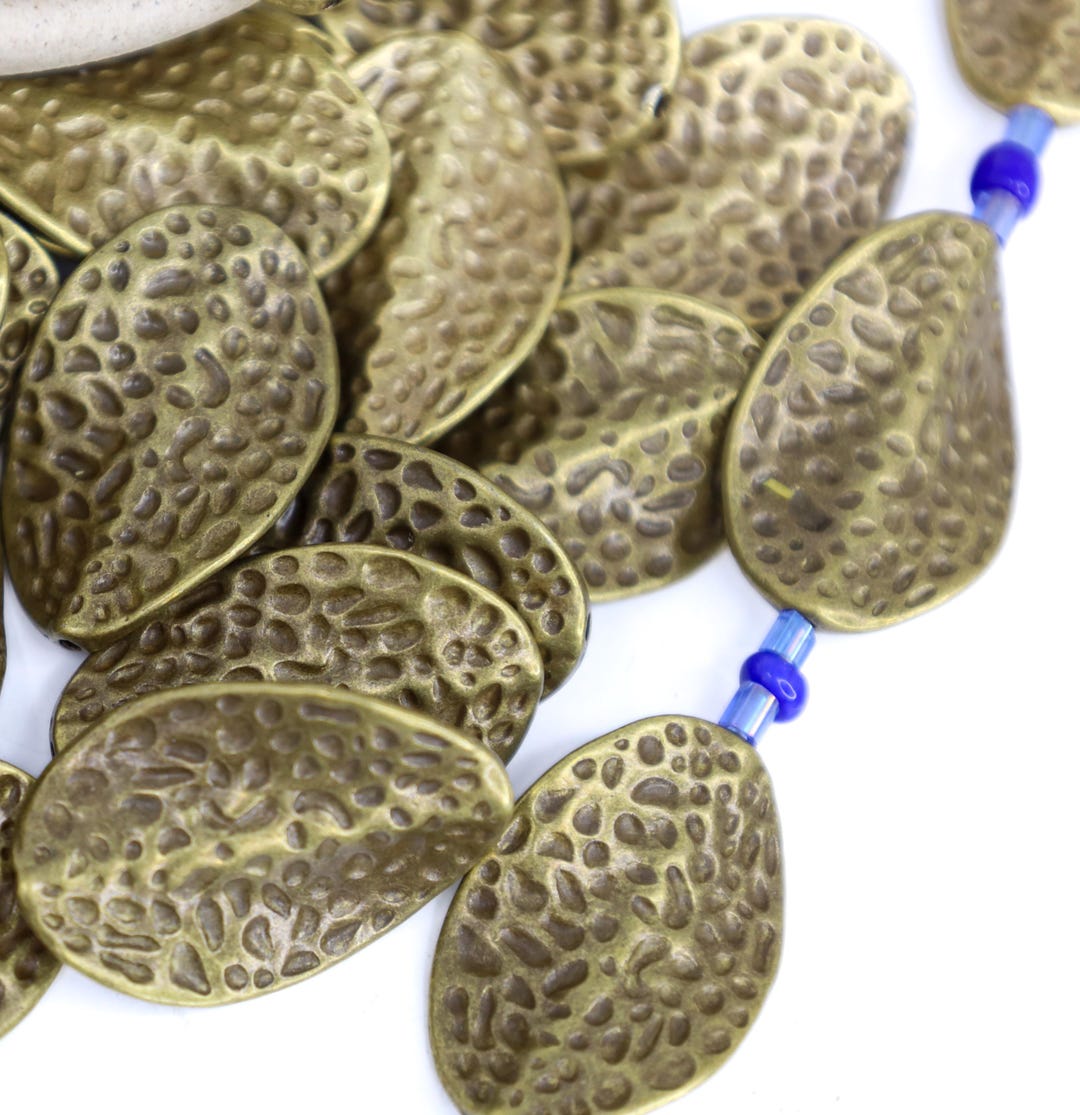 Bronze Etched Curved Metal Spacer Beads, Leaf Twist Beads, Dotted ...