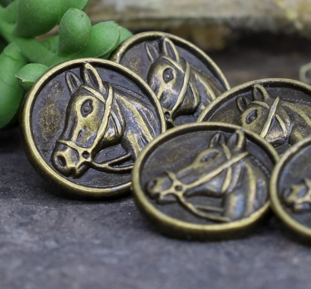 Equestrian Button - Round Bronze Buttons With Horse Motif - Shank ...