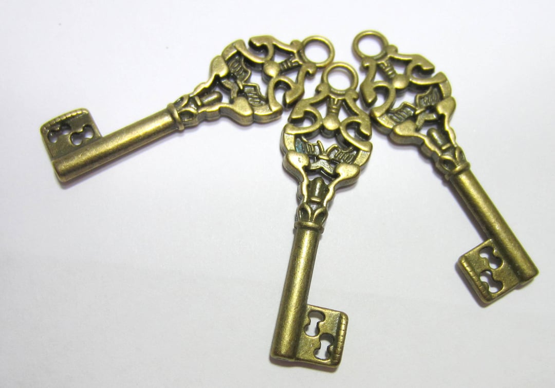 10 Antique Bronze Skeleton Key Pendant Charms Jewelry Supply 50mm X 14 ...