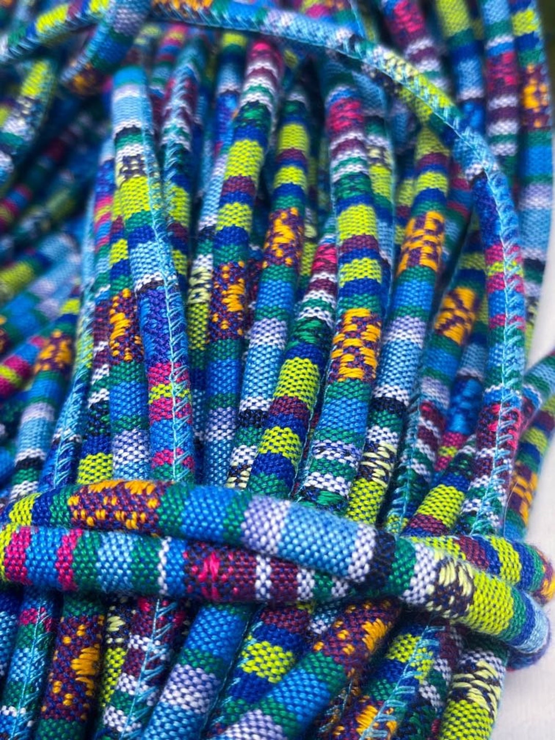 Mixed Color Ethnic Cotton Cord, Blue Textile Wrap Cord, Patterned ...