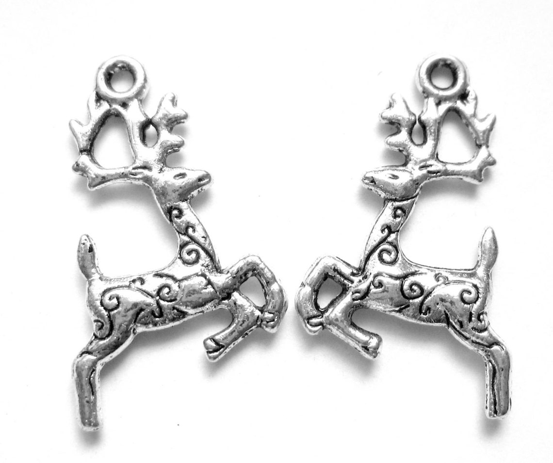 10 Deer Charms Antiqued Silver Tone Metal Double Sided Charms - Etsy