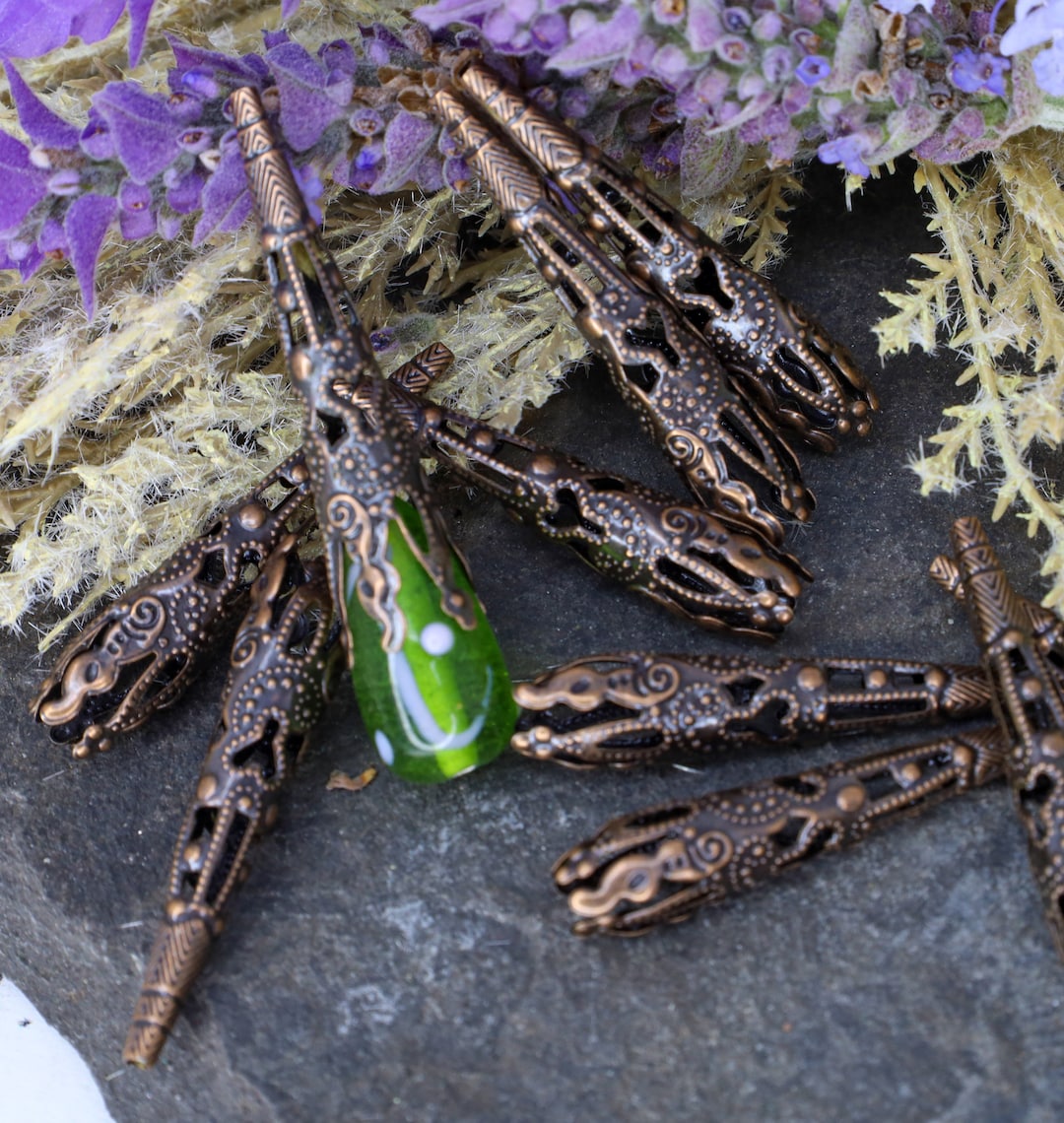 Long Cone Copper Filigree Bead Cap, Copper Bead Cap, Metal Bead Caps ...
