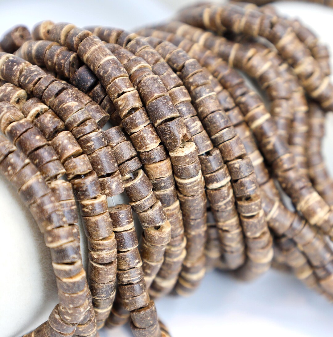 Camel Coconut Column Spacer Beads, Natural Textured 5.5x3–5.5mm Organic ...