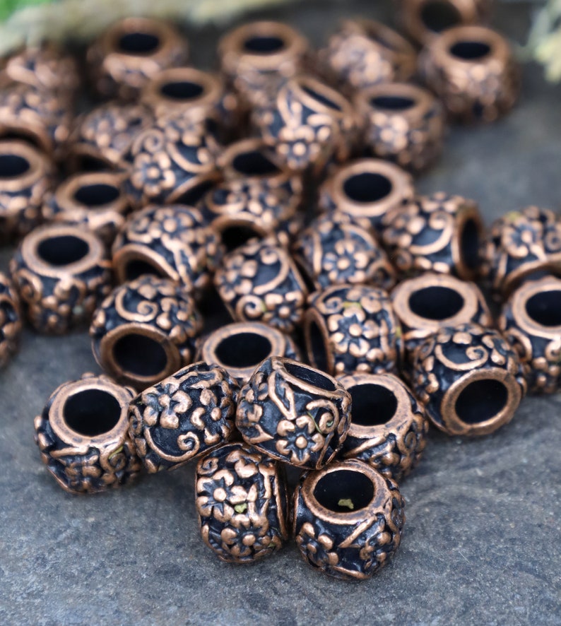 Large Hole Red Copper Floral Spacer Beads - Copper Metal Beads - Floral ...