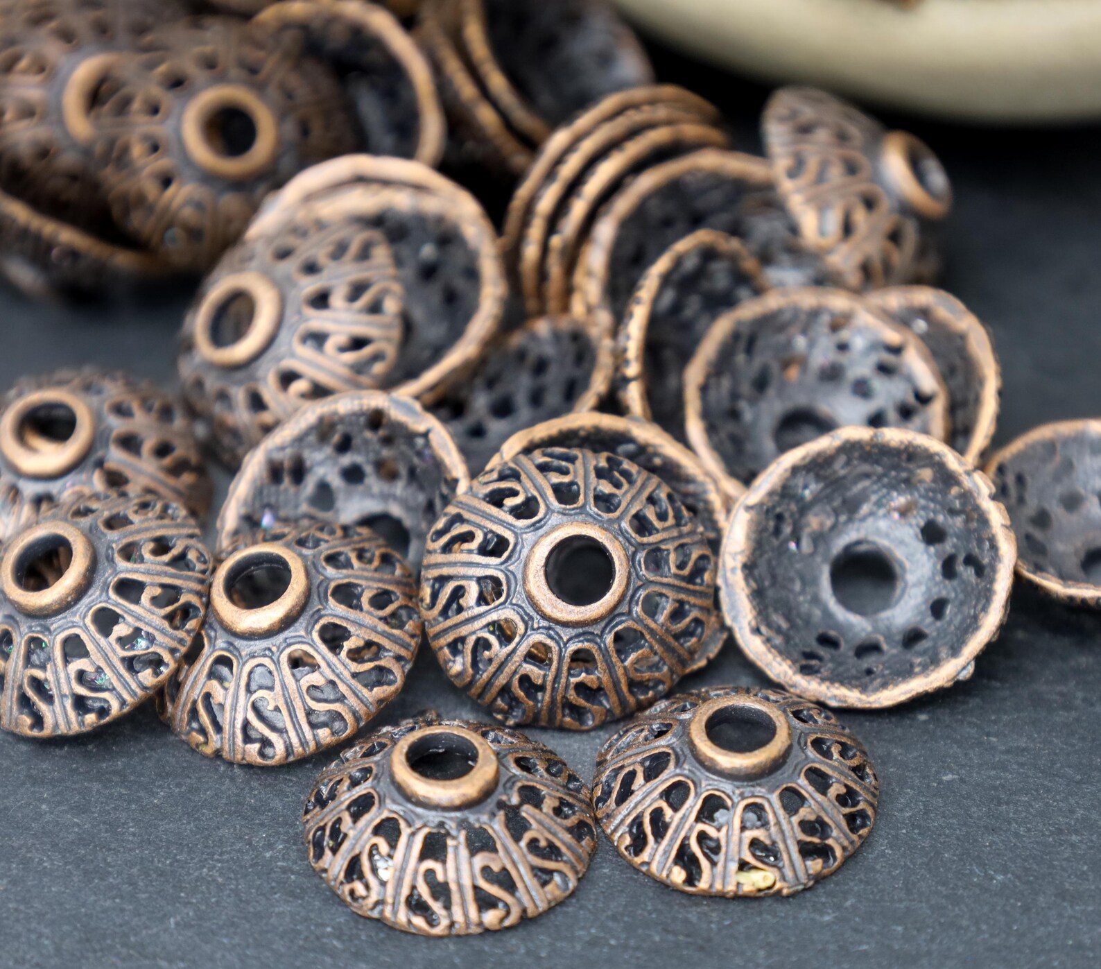 Red Copper Filigree Bead Caps - Filigree Jewelry Supplies - Copper ...
